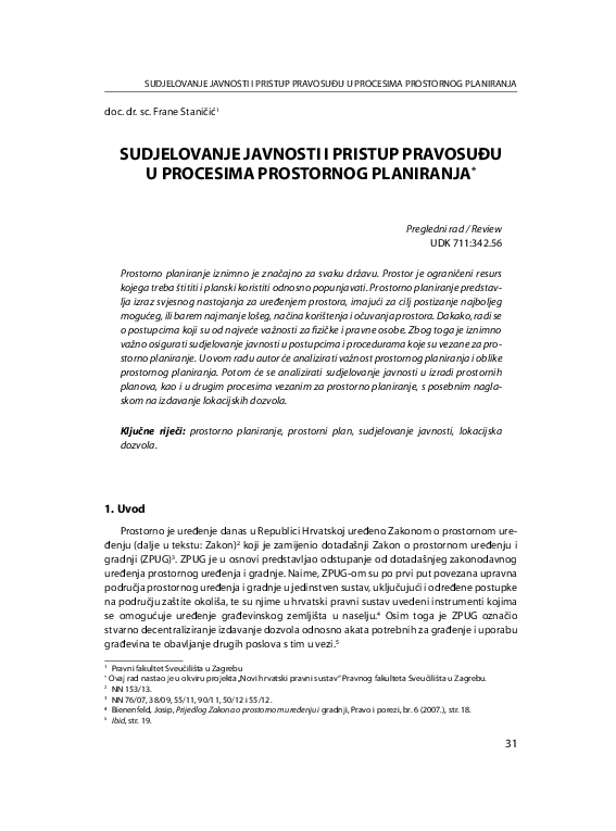 (PDF) Sudjelovanje Javnosti I Pristup Pravosuđu U Procesima Prostornog ...