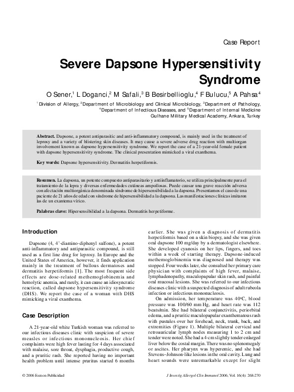 (PDF) Severe dapsone hypersensitivity syndrome