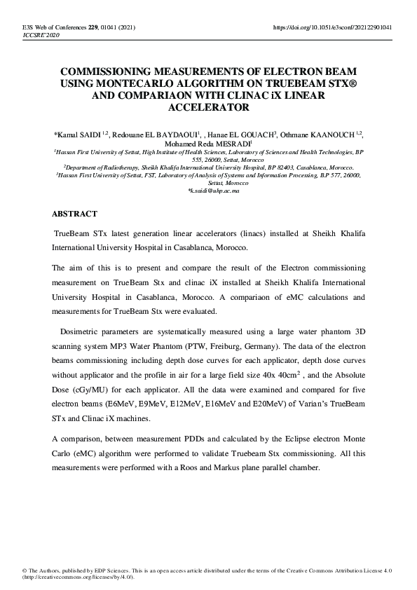 (PDF) Commissioning Measurements of Electron Beam Using Montecarlo Algorithm on Truebeam STx ...