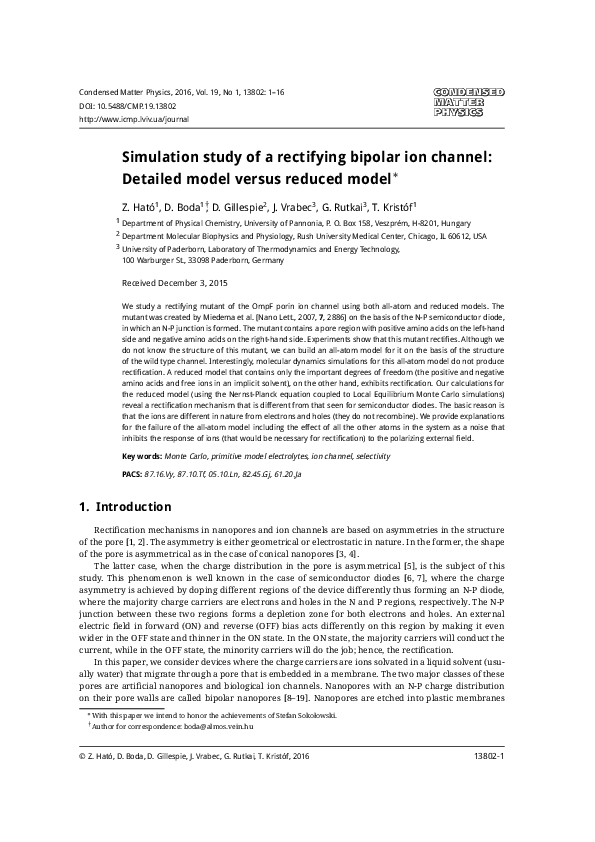 (PDF) Rectifying Ion Channel: All-Atom vs. Reduced Model Simulation