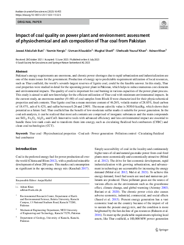 (PDF) Impact of coal quality on power plant and environment: assessment ...