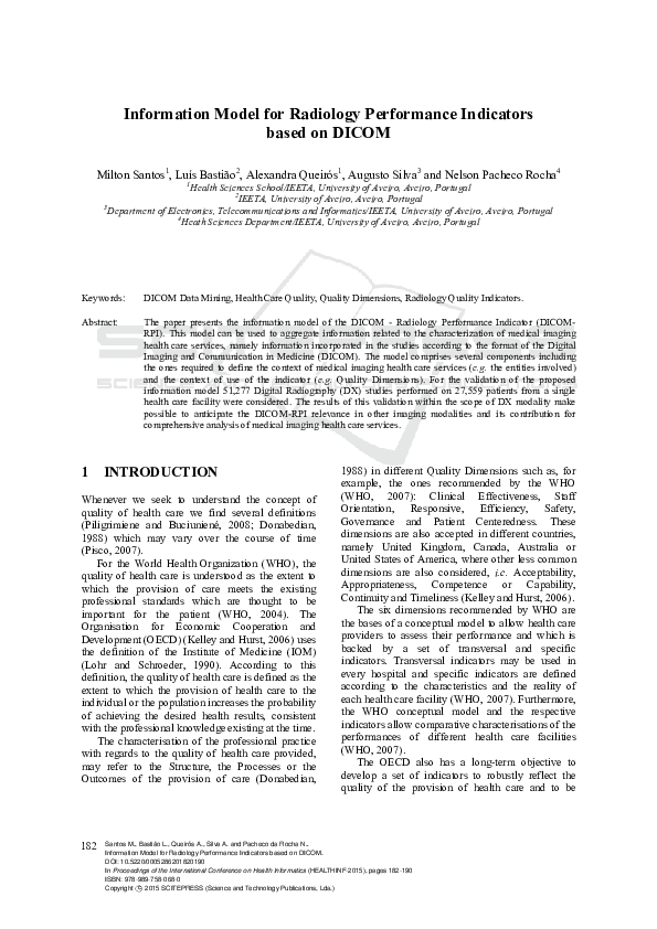 (PDF) Information Model for Radiology Performance Indicators based on DICOM