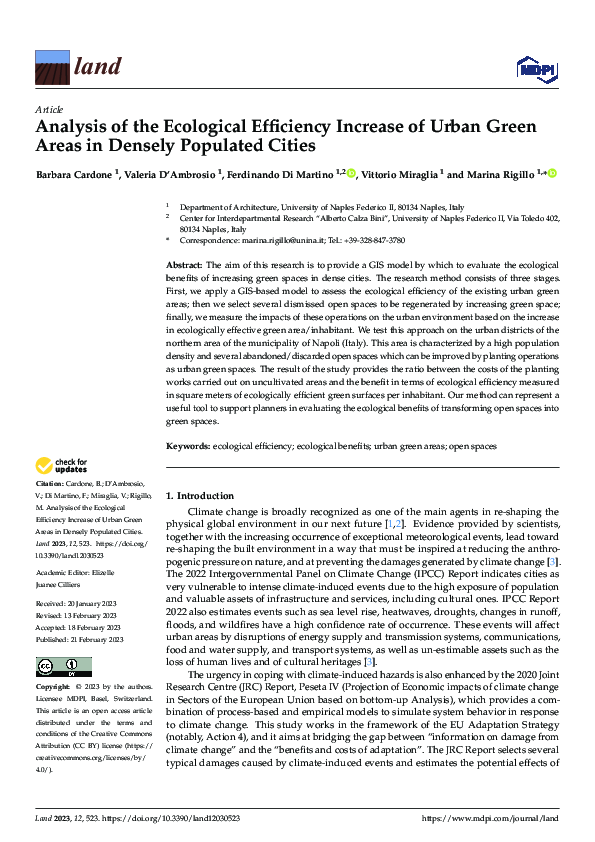 (PDF) Analysis of the Ecological Efficiency Increase of Urban Green Areas in Densely Populated ...