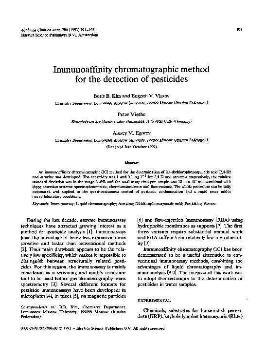 (PDF) Immunoaffinity chromatographic method for the detection of pesticides