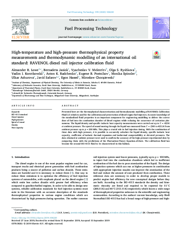 (PDF) High-temperature and high-pressure thermophysical property ...