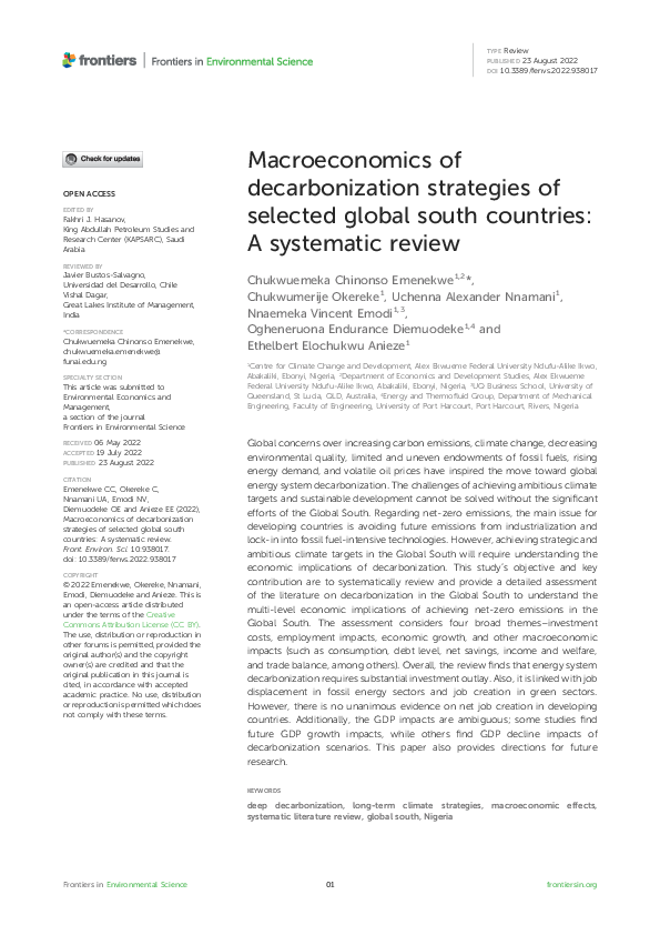(PDF) Macroeconomics of decarbonization strategies of selected global south countries: A ...