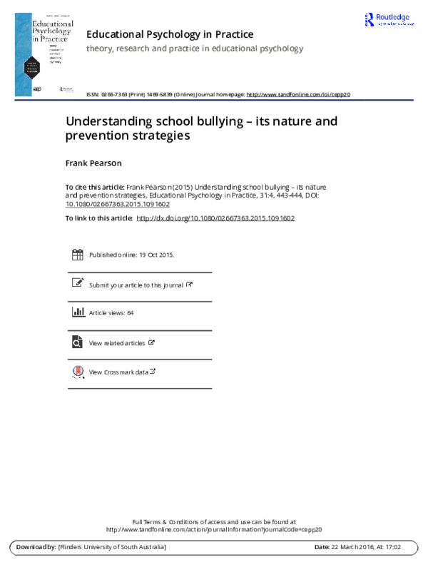 (PDF) Understanding school bullying: its nature and prevention strategies