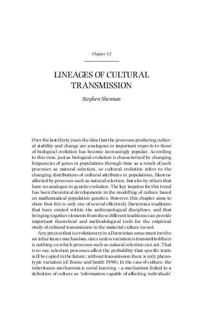 (PDF) LINEAGES OF CULTURAL TRANSMiSSiON