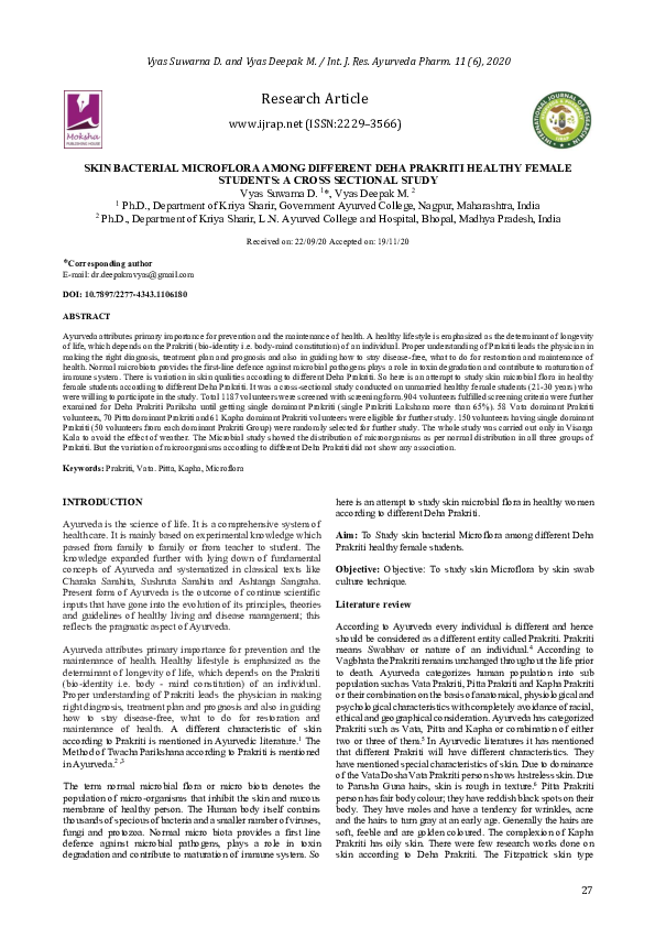 (PDF) Skin Microflora Variation by Deha Prakriti