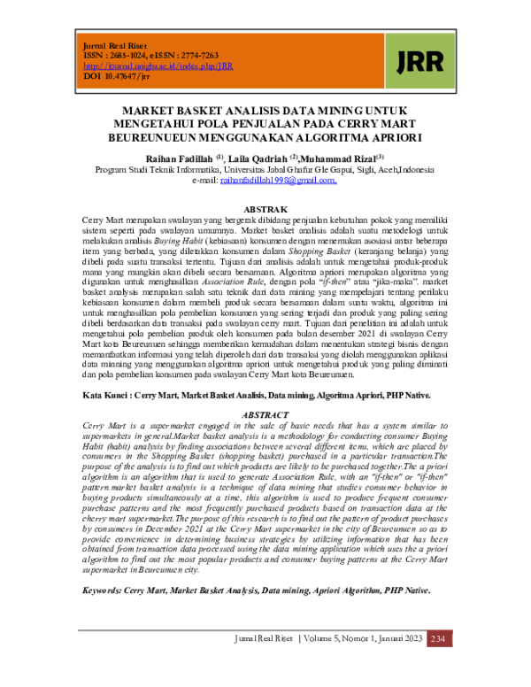 (PDF) Market Basket Analisis Data Mining Untuk Mengetahui Pola ... (PDF) Market Basket Analisis Data Mining Untuk Mengetahui Pola ...
