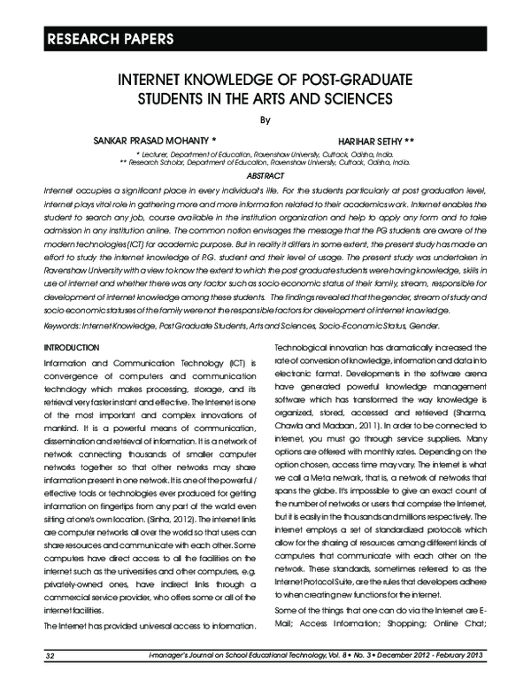 (PDF) Internet Knowledge Of Post-Graduate Students In The Arts And Sciences