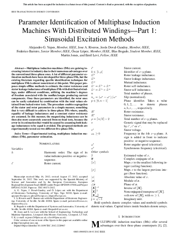 Pdf Parameter Identification Of Multiphase Induction Machines With Distributed Windings—part 1 