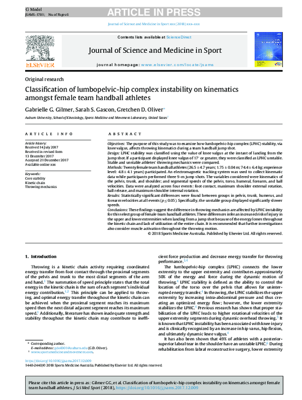 (PDF) Classification of lumbopelvic-hip complex instability on ...