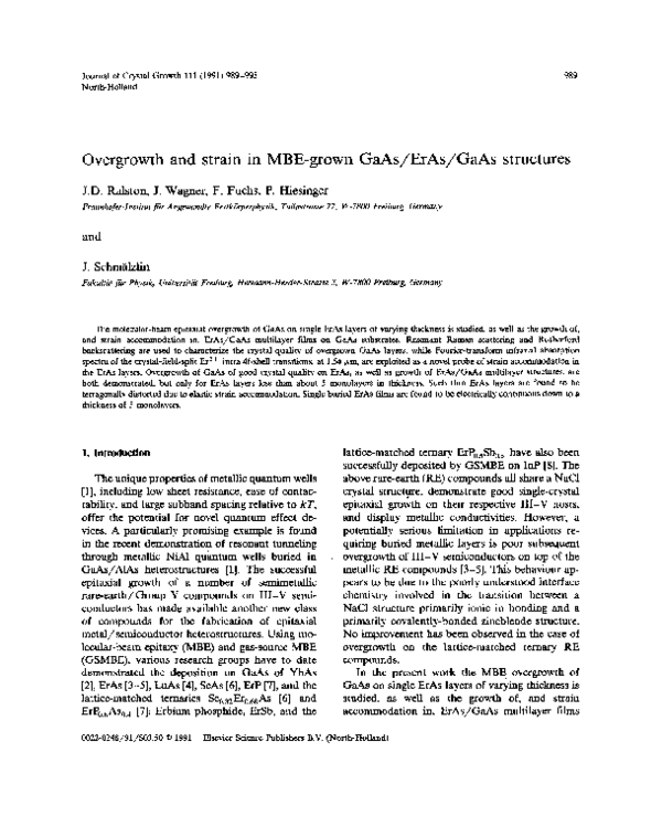 (PDF) Overgrowth and strain in MBE-grown GaAs/ErAs/GaAs structures