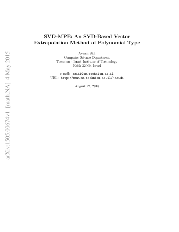 (PDF) SVD-MPE: An SVD-Based Vector Extrapolation Method of Polynomial Type
