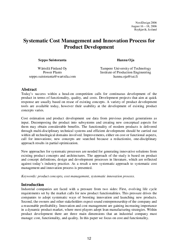 (PDF) Systematic Cost Management and Innovation Process for Product ...