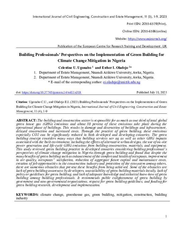 (PDF) Building Professionals’ Perspectives on the Implementation of ...