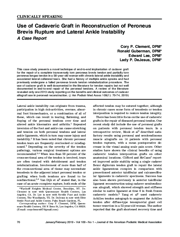 (PDF) Use of Cadaveric Graft in Reconstruction of Peroneus Brevis ...