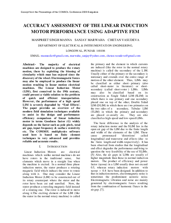 (PDF) Assessing Linear Induction Motor Performance