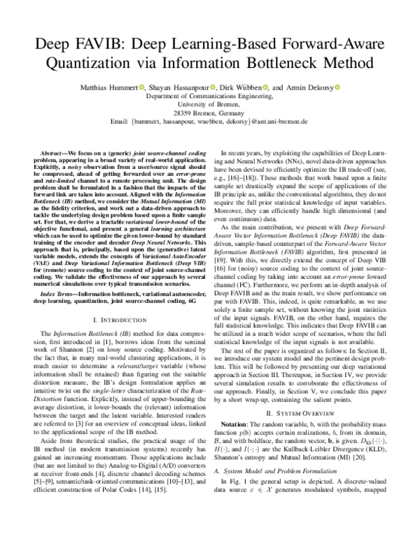 (PDF) Deep FAVIB: Deep Learning-Based Forward-Aware Quantization via Information Bottleneck Method