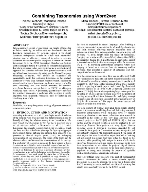 (PDF) Combining Taxonomies using Word2vec