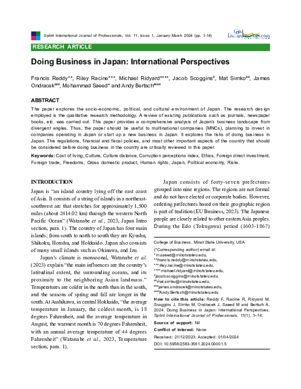 (PDF) Doing Business in Japan: International Perspectives