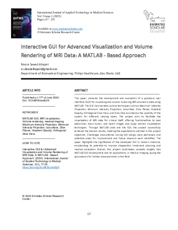 (PDF) MATLAB GUI for Enhanced MRI Data Visualization and Rendering