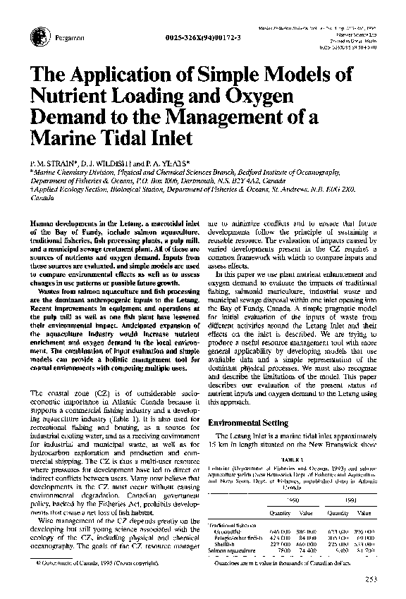 (PDF) The application of simple models of nutrient loading and oxygen ...