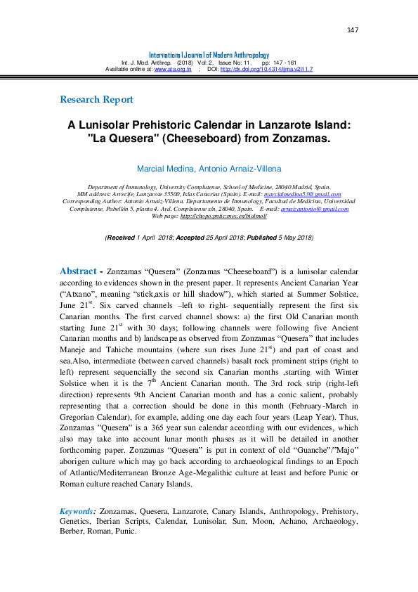 (PDF) A Lunisolar Prehistoric Calendar in Lanzarote Island: "La Quesera ...