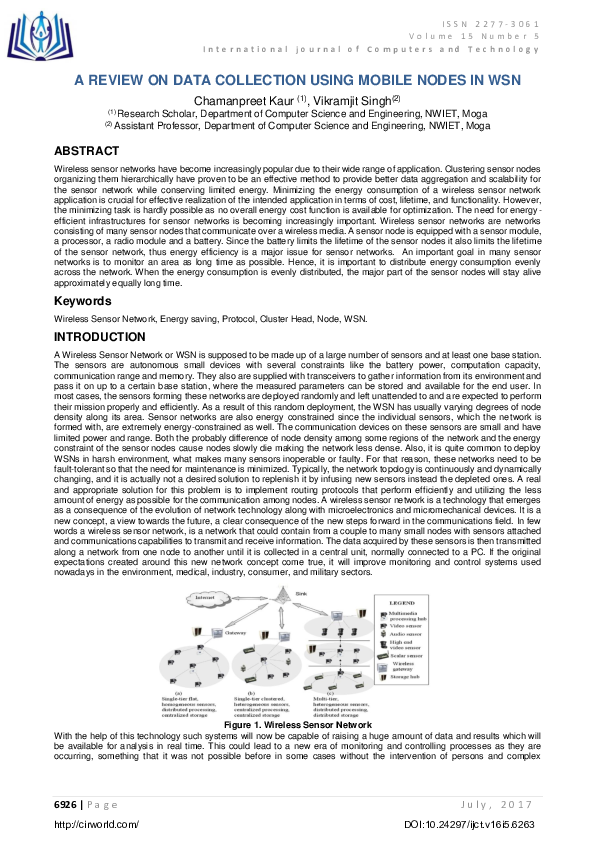 Pdf A Review On Data Collection Using Mobile Nodes In Wsn