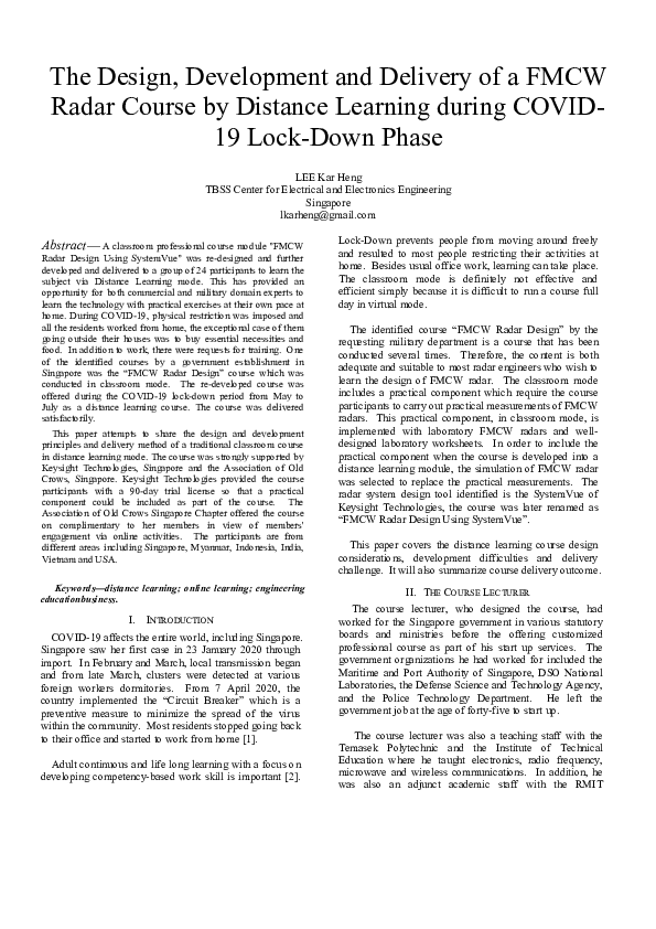 (PDF) The Design, Development and Delivery of a FMCW Radar Course by ...