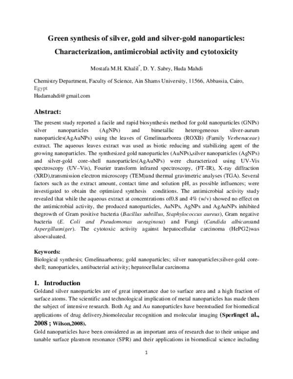 (PDF) Green synthesis of silver, gold and silver-gold nanoparticles: Characterization ...