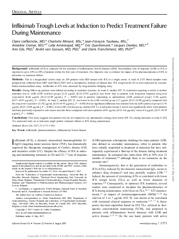 (PDF) Infliximab Trough Levels at Induction to Predict Treatment ...