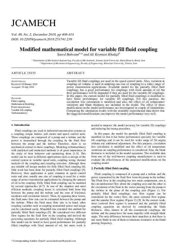 (PDF) Modified mathematical model for variable fill fluid coupling