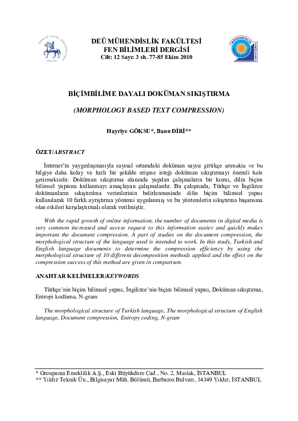 (PDF) Bi̇çi̇mbi̇li̇me Dayali Doküman Sikiştirma