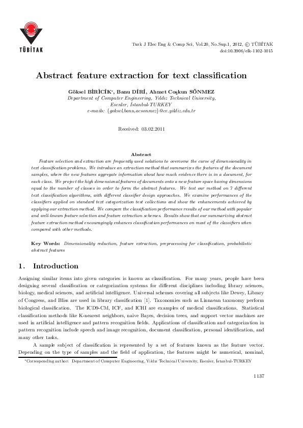 (PDF) Abstract feature extraction for text classification