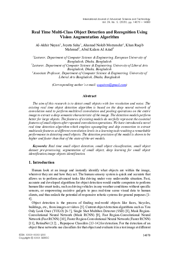Pdf Real Time Multi Class Object Detection And Recognition Using 9789