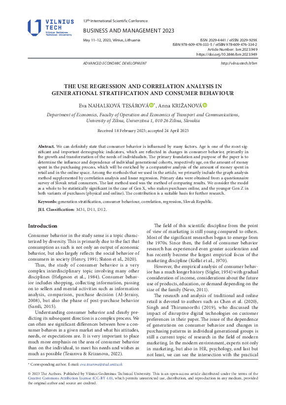 (PDF) The Use Regression and Correlation Analysis in Generational Stratification and Consumer ...