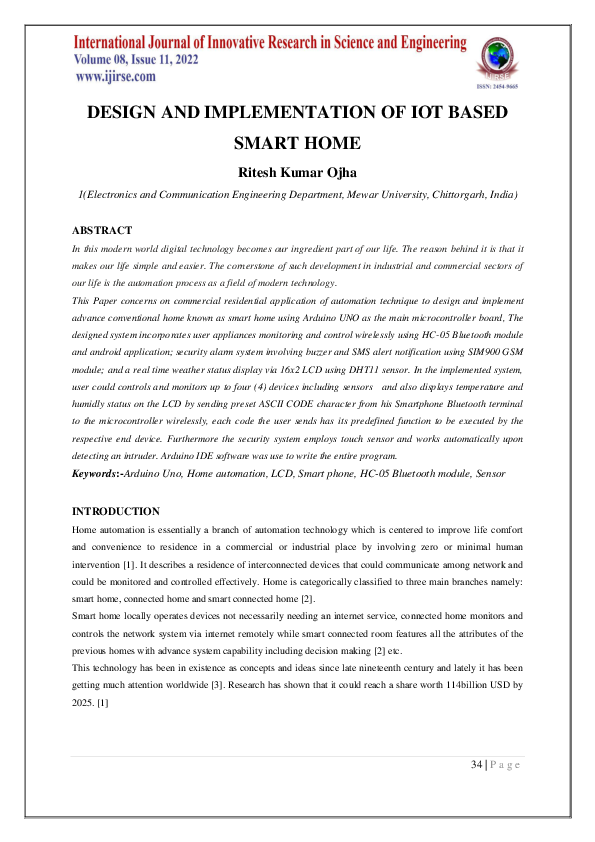 (PDF) DESIGN AND IMPLEMENTATION OF IOT BASED SMART HOME