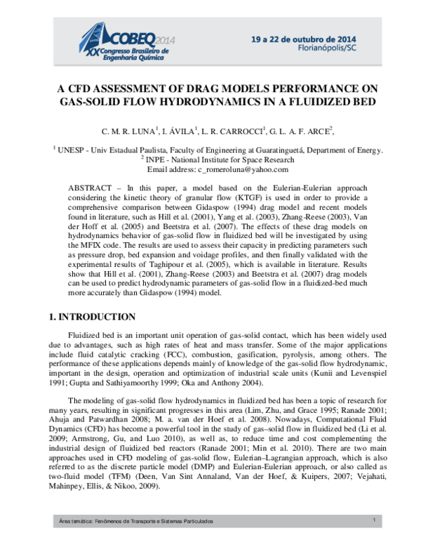(PDF) A CFD Assessment of Drag Models Performance on Gas-Solid Flow ...