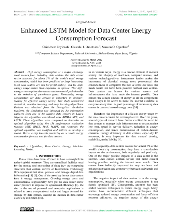 Pdf Enhanced Lstm Model For Data Center Energy Consumption Forecast