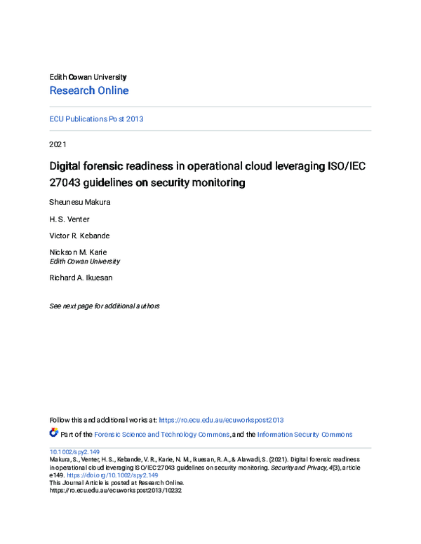 (PDF) Digital forensic readiness in operational cloud leveraging ISO / IEC 27043 guidelines on ...