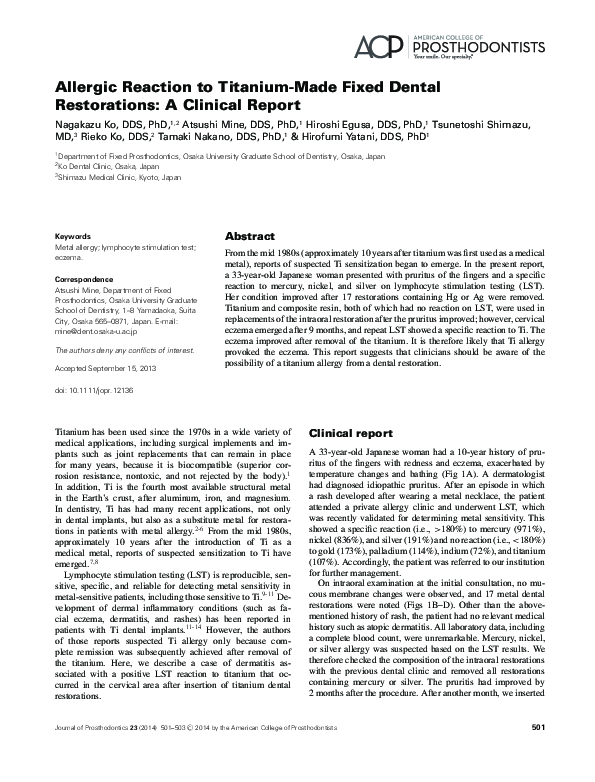 (PDF) Allergic Reaction to Titanium-Made Fixed Dental Restorations: A ...