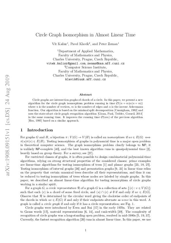 (PDF) Circle Graph Isomorphism in Almost Linear Time
