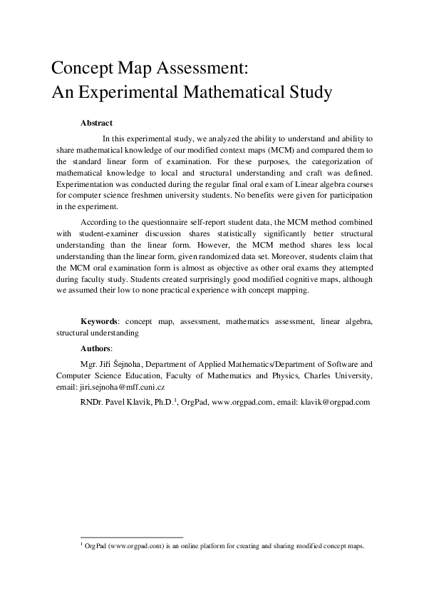 (PDF) Concept Map Assessment: An Experimental Mathematical Study