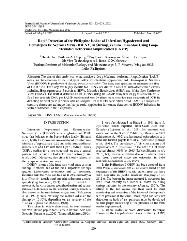 (PDF) Rapid Detection of the Philippine Isolate of Infectious Hypodermal and Hematopoietic ...