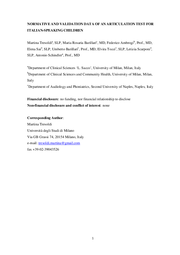 (PDF) Normative and validation data of an articulation test for Italian ...