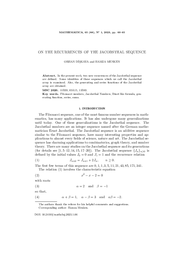 (PDF) On the recurrences of the Jacobsthal sequence