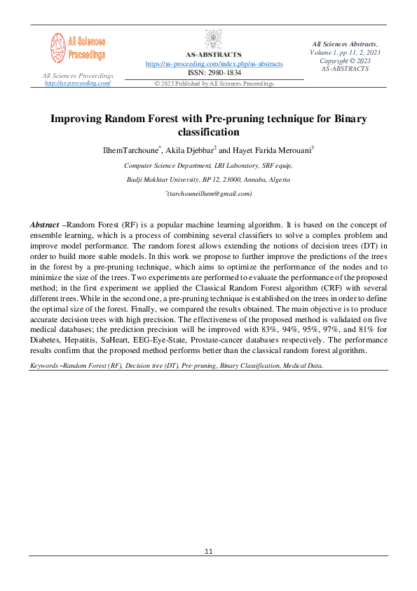 (PDF) Improving Random Forest with Pre-pruning technique for Binary classification