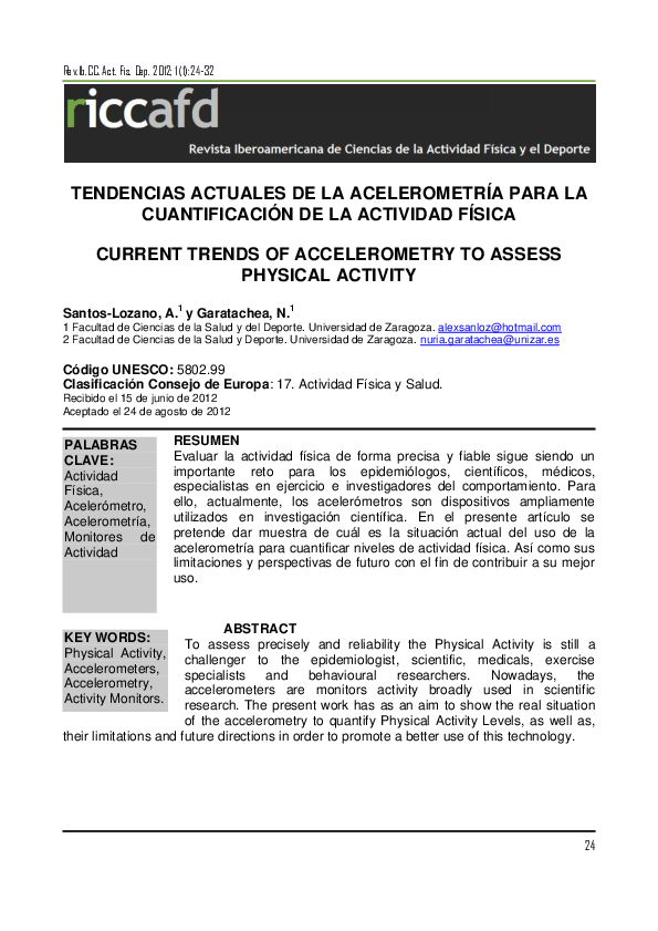 (PDF) Tendencias actuales de la acelerometría para la cuantificación de la actividad física